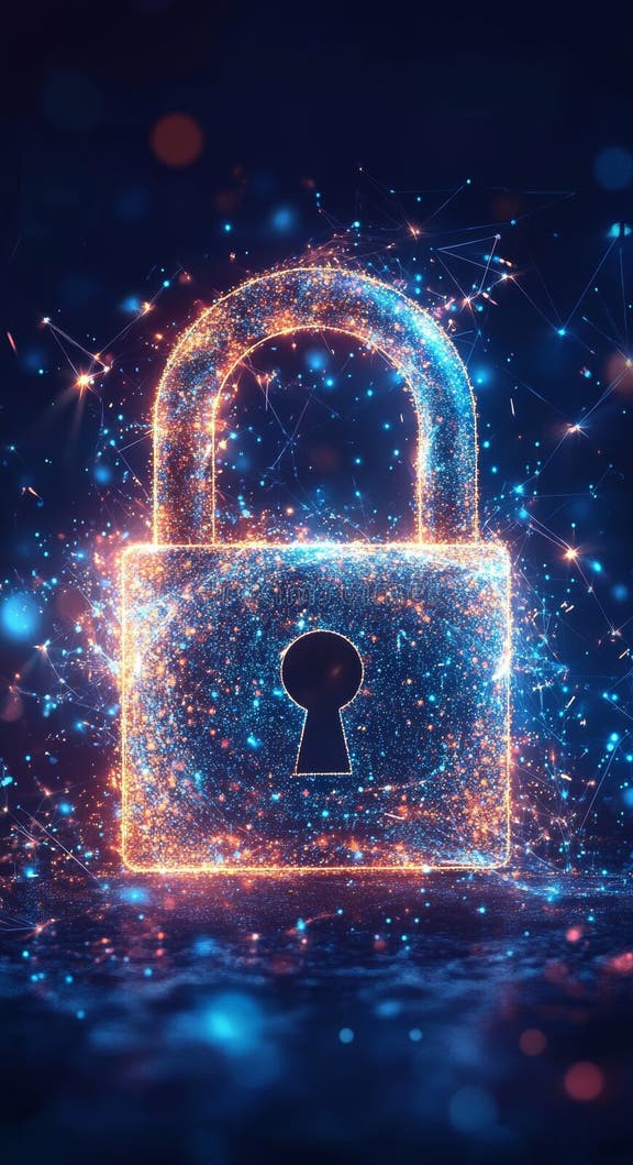 A Network-themed Cybersecurity Lock Icon, Glowing To Represent Data Protection, Encryption, and ...