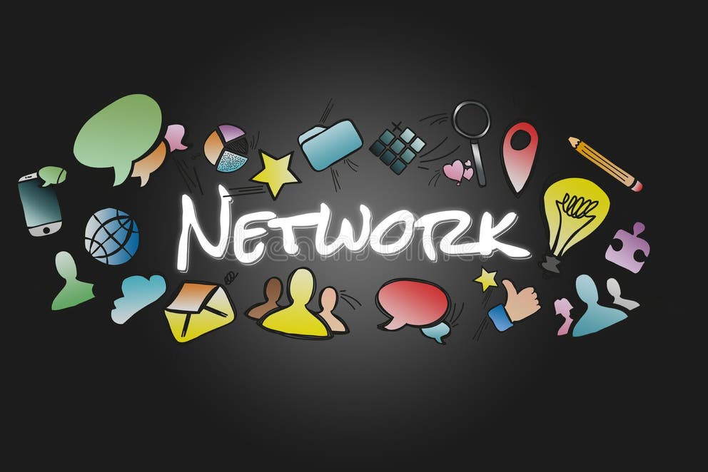 Network Title Isolated on a Background and Surounded by Multimedia ...