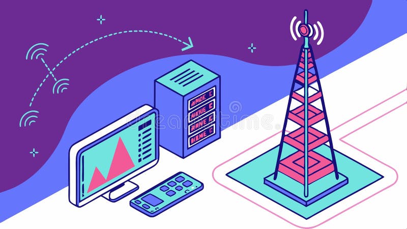 Network Tower Computer Vector Technology Infrastructure And Digital Connection Design Vector