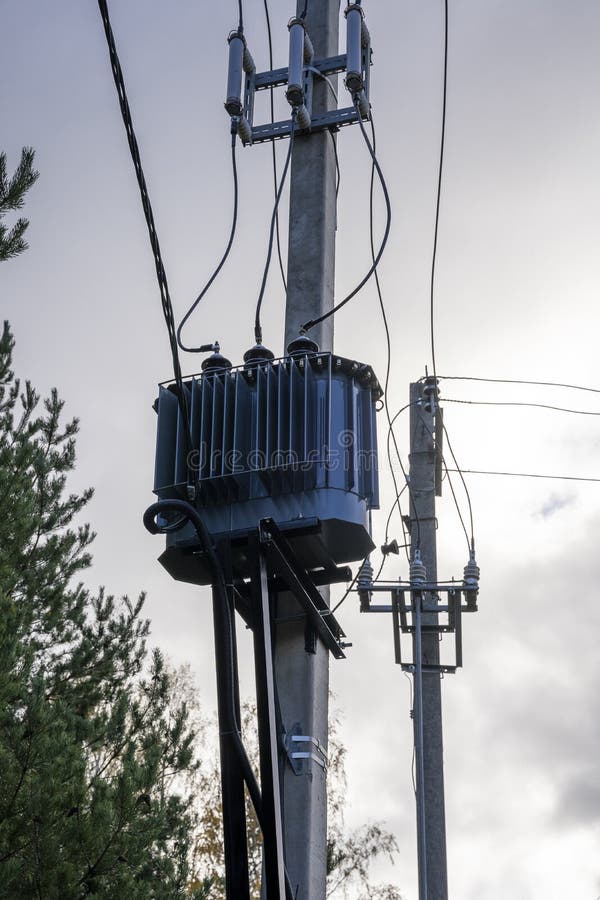 Network Transformer Installed and Fixed on a Reinforced Concrete Pole ...
