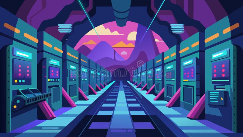 A Network of Underground Tunnels Lit Up with Neon Lights Housing Rows ...