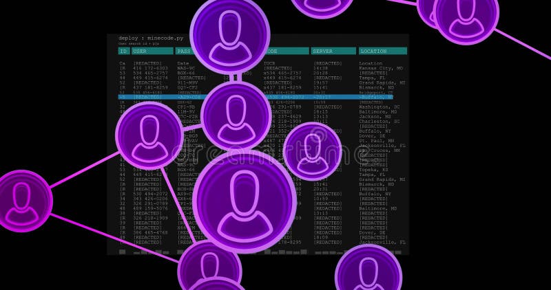 Network of User Icons Animation Over Computer Code and Data Table Stock ...