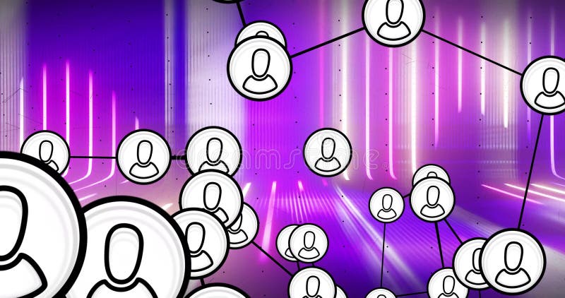 Network of User Icons Image Over Purple Futuristic Background with ...