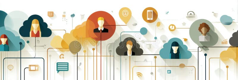 Connected Users and Cloud Icons Represent Digital Networking and ...