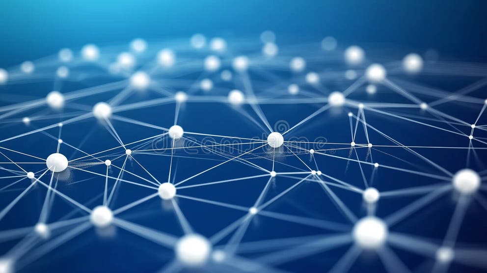 Network Visualization. White Nodes Connected on a Deep Blue Gradient ...