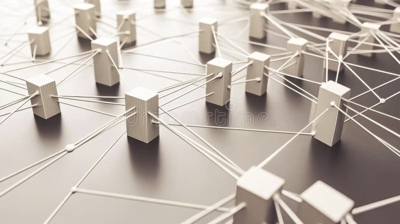 A Network of White Cubes Connected by Strings Stock Illustration ...