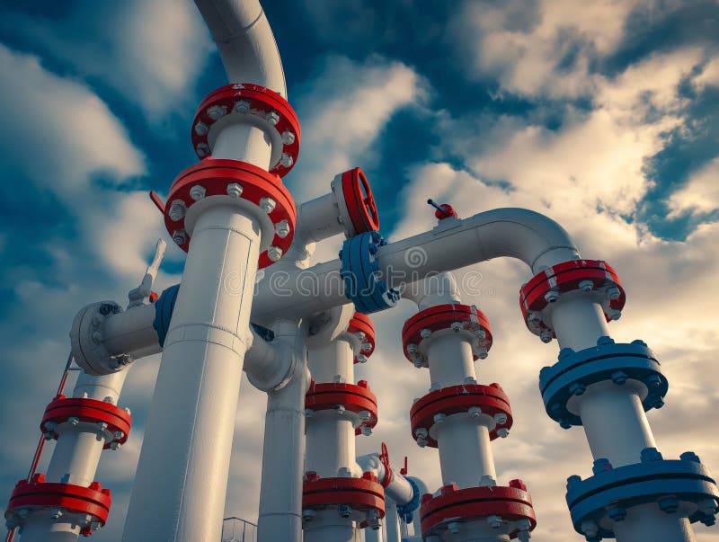 Industrial Pipeline Network Against Sky Stock Photo - Image of heavy ...