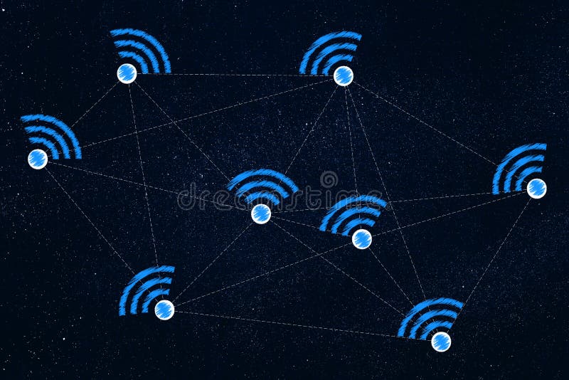 Network with Wi-fi Symbols and Dashed Lines Connecting Them Stock ...