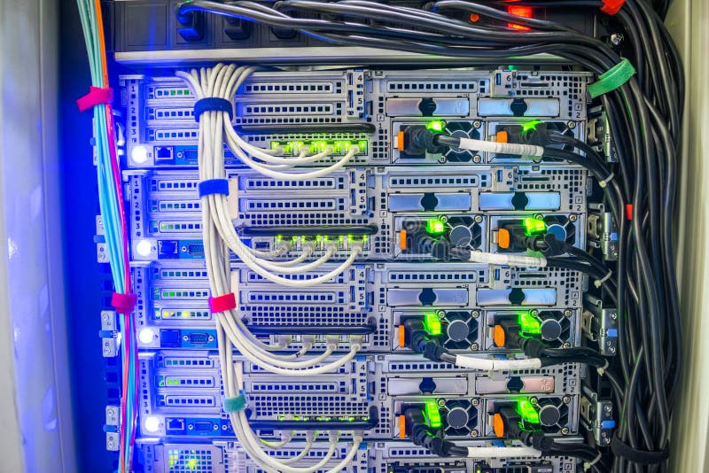 Hosting Platform for Modern Internet Resources. Rack with Server Data ...