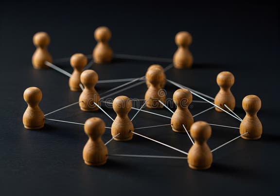 Understanding Network Connections: Wooden Figures Connected by Strings ...