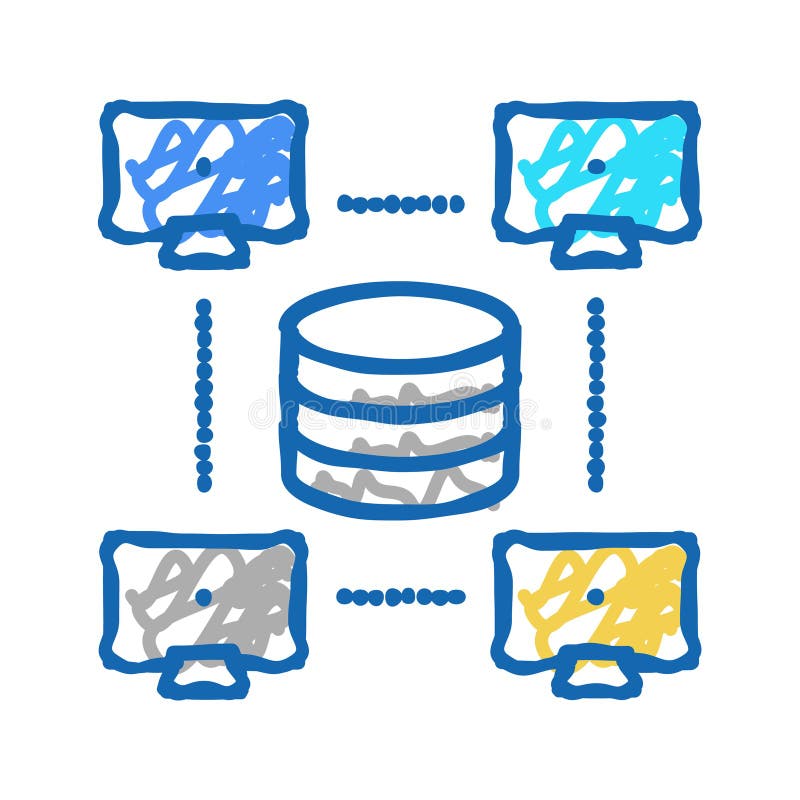 Network Working Digital Processing Icon Doodle Illustration Stock ...