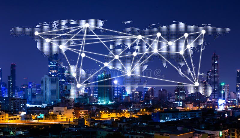 Network and World Map on City,networking Concept,Technology and Network ... Network and World Map on City,networking Concept,Technology and Network ...