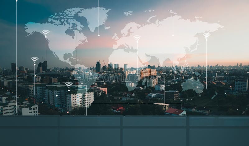 Network and World Map, Line Contact Digital Transformation, Interface ...