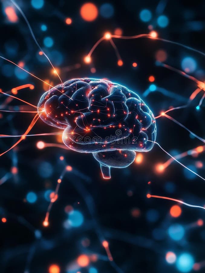 The Networked Brain Depicts a Stylized Human Brain with Glowing Neural ...