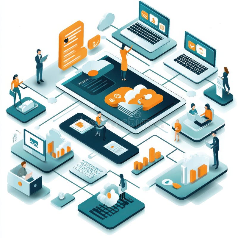 Networked Business People Using Technology Cloud Computing Data ...