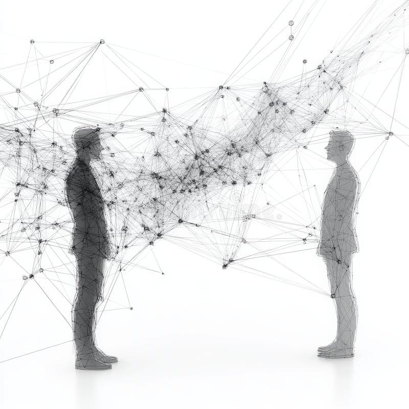 Networked Connection between Two Abstract Human Figures in Black and ...