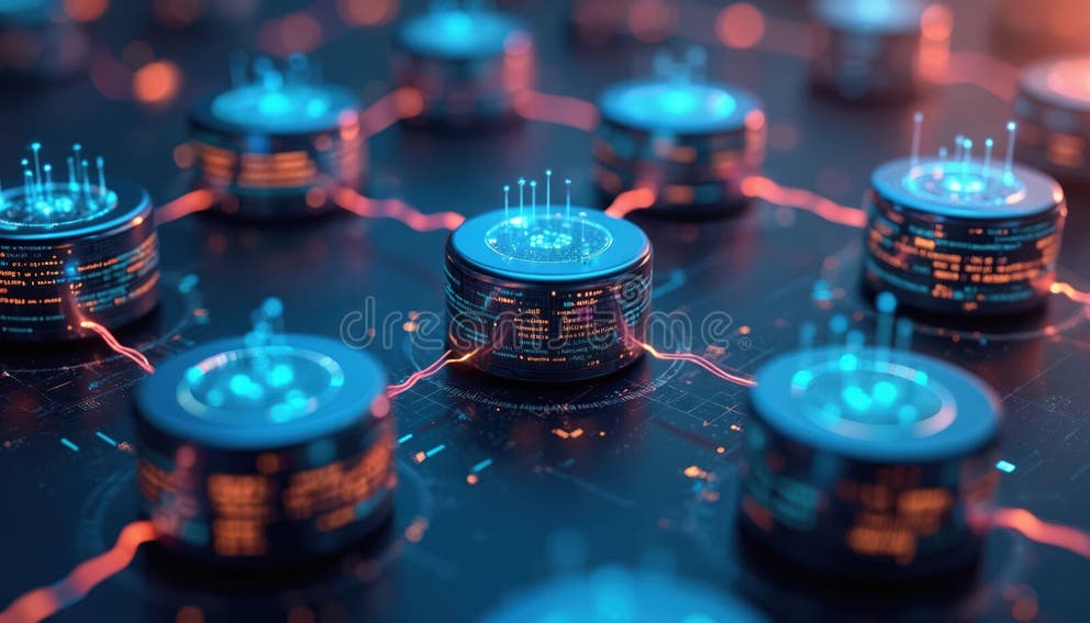 Networked Database Servers Shown with Glowing Connections Illustrate ...