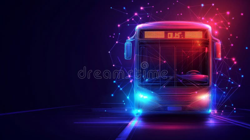 Networked Electric Bus, Connected Dots Background. Transportation ...