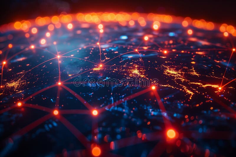 Networked Globe with Fiery Digital Connections Stock Photo - Image of ...