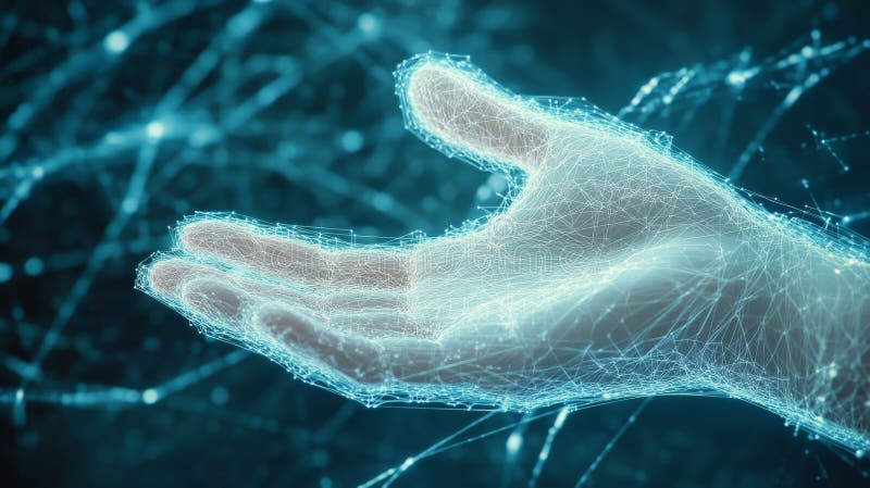 Networked Hand Representation in Digital Space Stock Photo - Image of ...