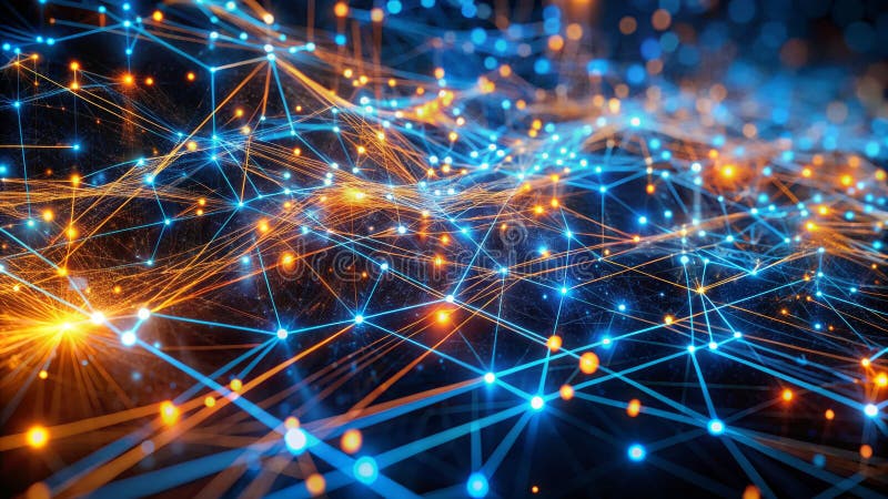 Networked Landscape Blue and Orange Nodes, Digital Connectivity Stock ...