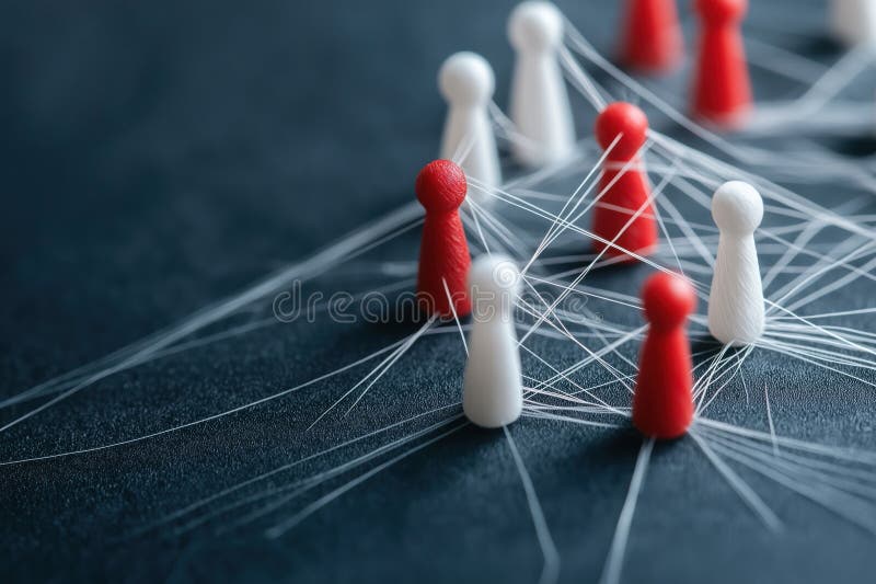 Networked Miniature Figures Connected by Thin Threads Symbolize ...