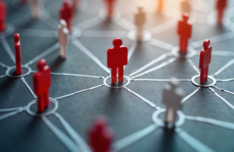 Networked People Connect To Central Figure. Teamwork, Collaboration ...