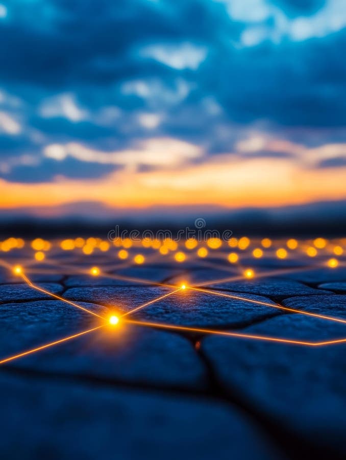 Networked Sunset Landscape Sunset Sky Cobblestone Path Glowing Network ...