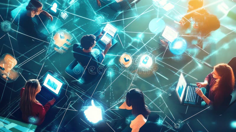 Networked Team Collaboration Futuristic Digital Workspace Stock Photos ...