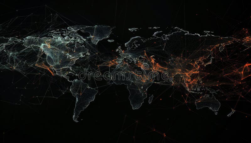 Networked World Map, Illustrating Global Business Connections Stock ...