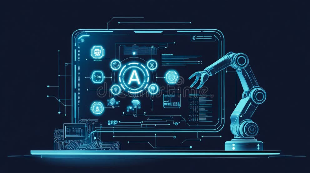 Networking and Artificial Intelligence in Hi Tech Technology Banners with Futuristic Elements ...