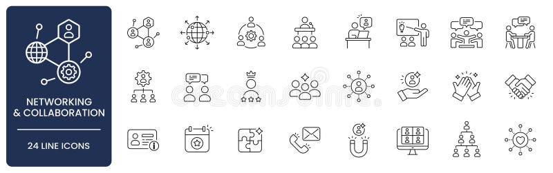 Networking and Collaboration Line Icon Set with Editable Stroke. Stock Vector - Illustration of ...
