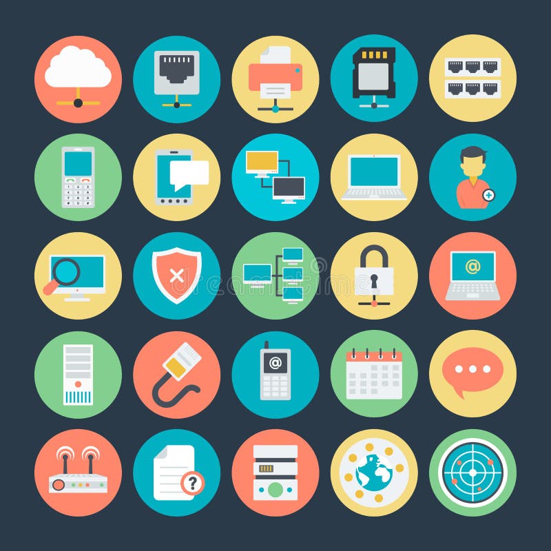 Networking Colored Vector Icons 3 Stock Illustration - Illustration of ...