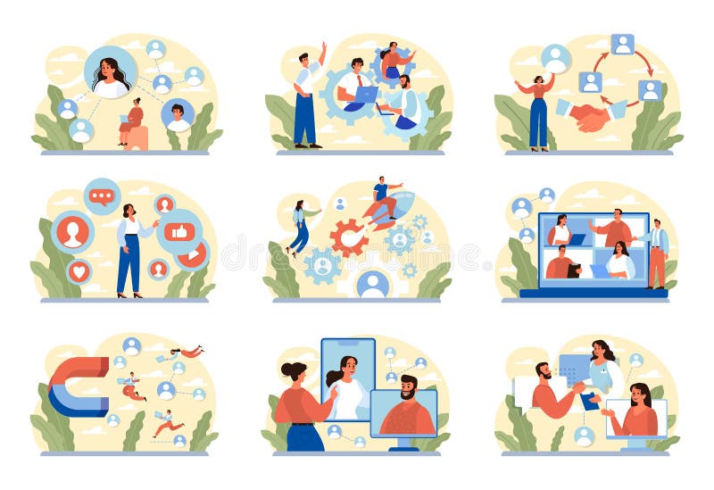Networking Concept Set. Employees Collaboration, Establishment of ...