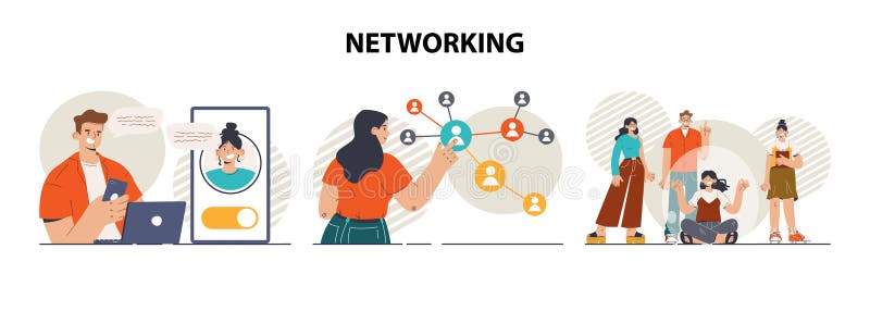 Networking Concept Set. Employees Collaboration, Establishment of ...