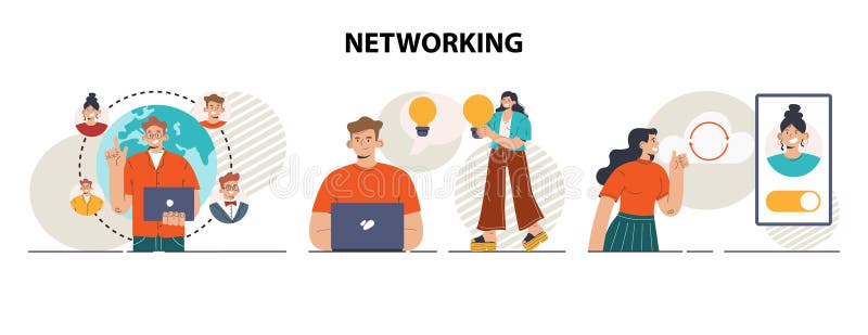 Networking Concept Set. Employees Collaboration, Establishment of ...