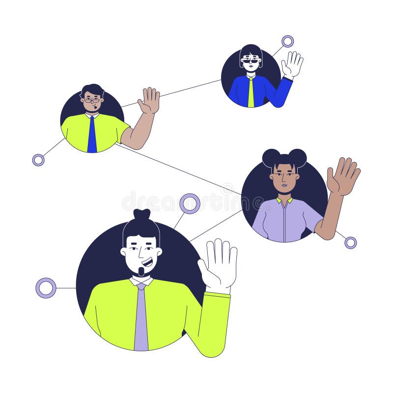 Networking Connected People Diverse 2D Cartoon Characters Stock ...