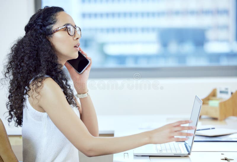 Networking through Everything Form of Technology. a Young Businesswoman ...