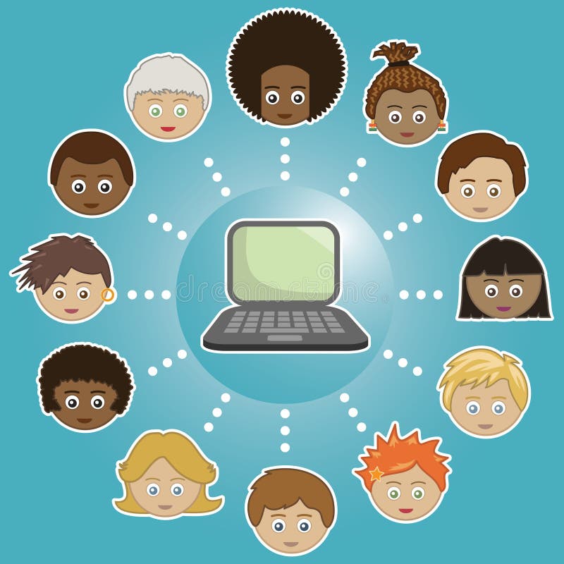 Kids in Computer Lab. School Children Coding at Computers. Cartoon Boys ...