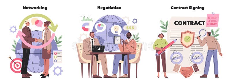 Networking, Negotiation, and Contract Signing Stock Vector ...