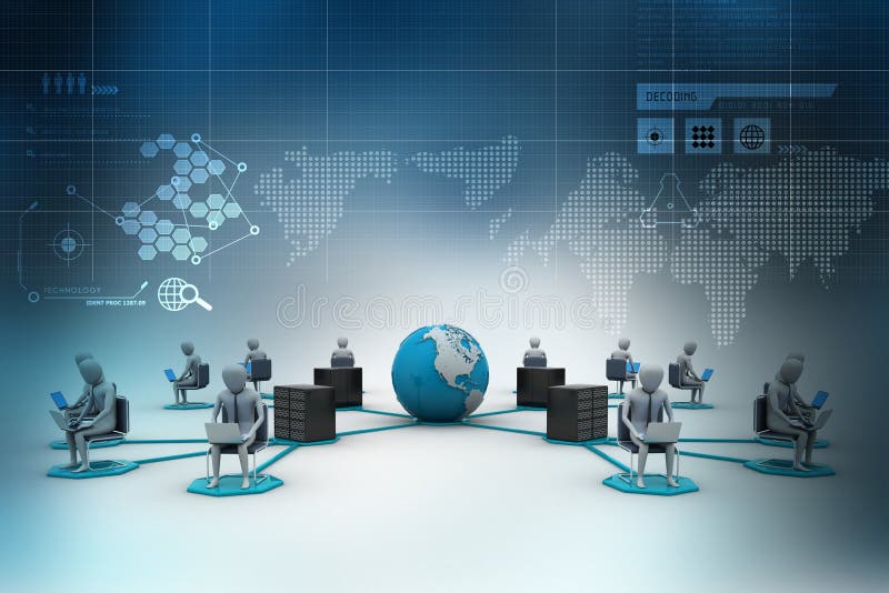 Networking People with Globe Stock Illustration - Illustration of ...