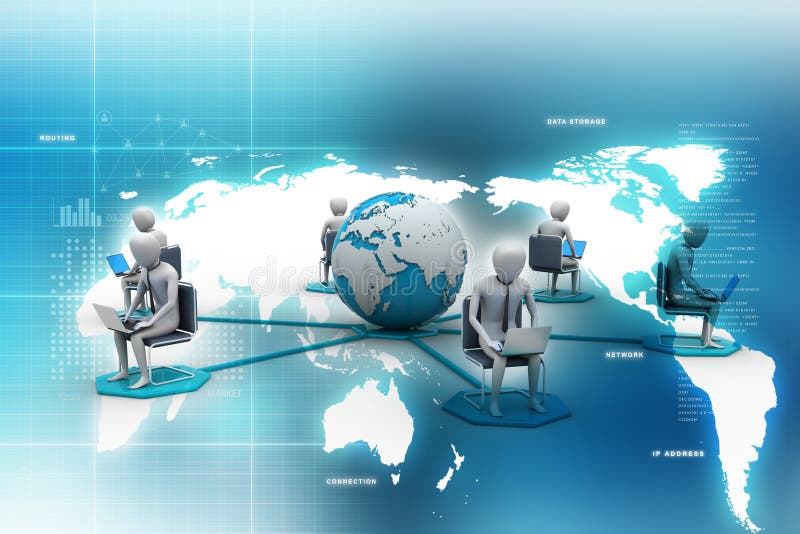 Networking People with Globe Stock Illustration - Illustration of ...