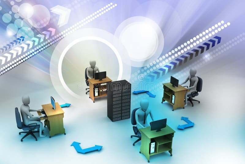 Networking People with Server Stock Illustration - Illustration of ...