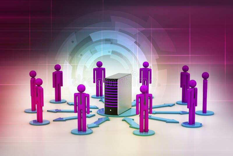 Networking People with Server Stock Illustration - Illustration of ...