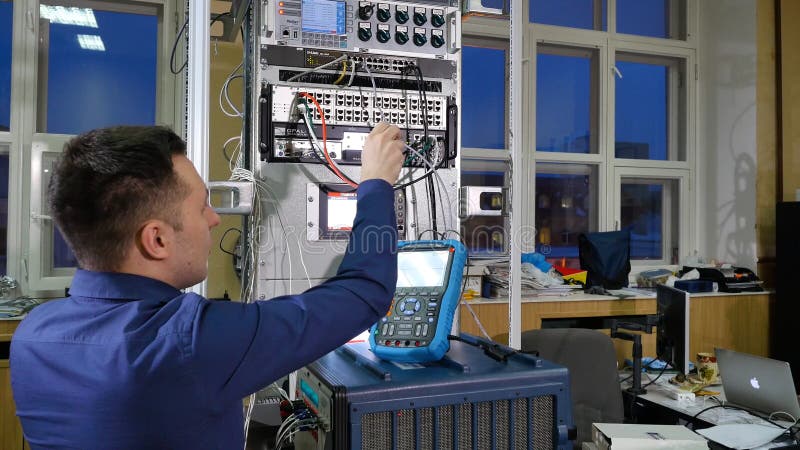 Networking Service. Network Engineer Administrator Checking Server ...