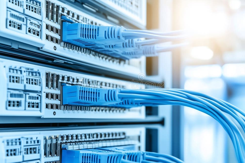 Networking Switch with Ethernet Cables in a Modern Data Center Setup ...