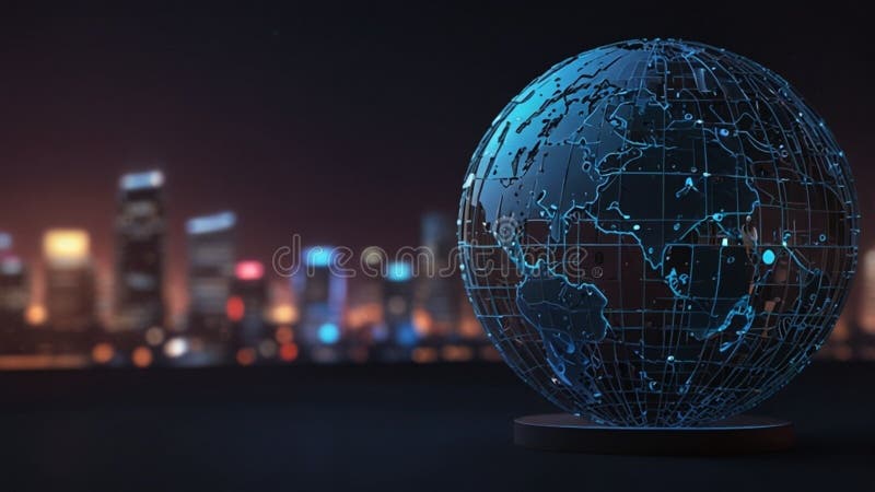 Networking Technology and AI with Holographic World Stock Illustration ...