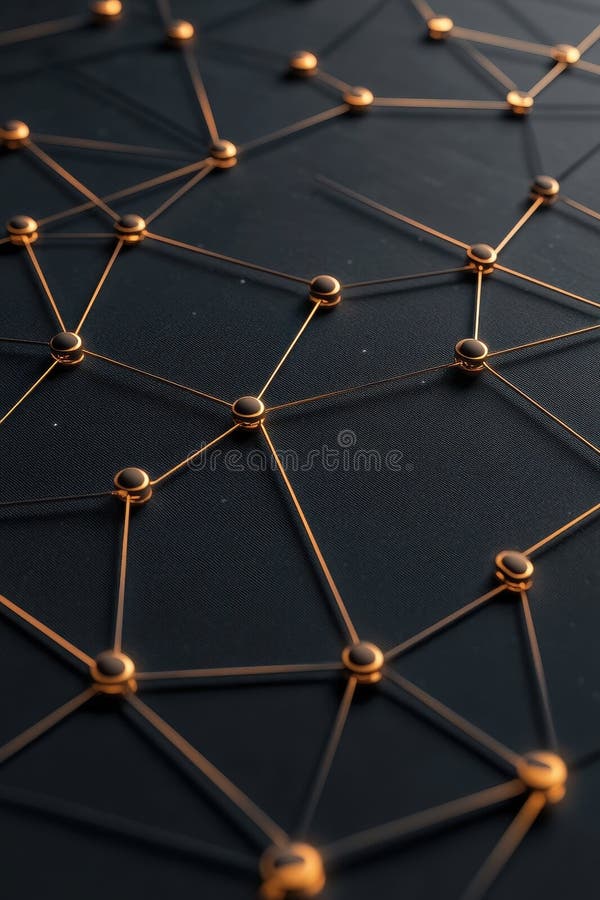 Networks Connection with Golden Nodes on Dark Background. System of ...