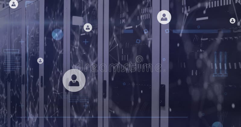 Networks and People Icons Moving Over Computer Servers Stock ...