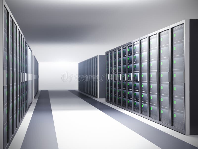 Netzwerk-Server-Raum, Reihe Von Servern Stock Abbildung - Illustration ...